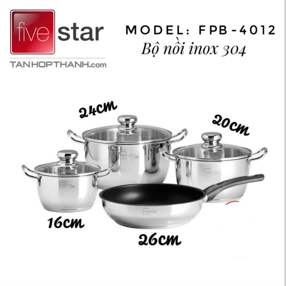 Bộ 3 nồi và chảo chống dính 3 đáy Inox 304 Fivestar Plus FPB4012, bảo hành 25 năm - 999,000 ...