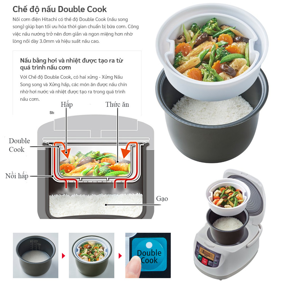 Nồi cơm điện tử 1.8L Hitachi RZ-D18GFY chế độ nấu Double Cook, nhập ...