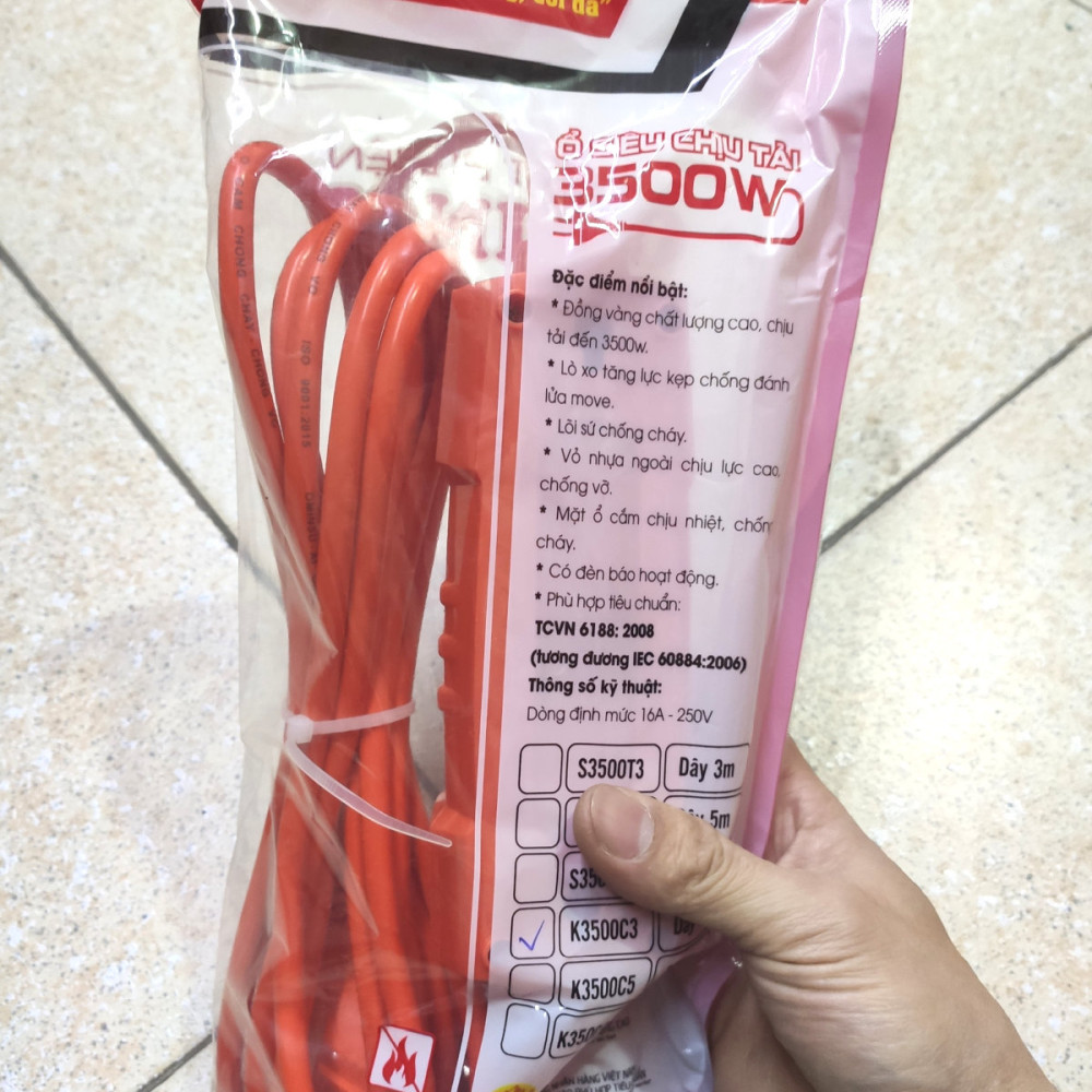 Ổ cắm điện có dây chịu tải cao Ominsu K3500C 3500w dây 3m, bảo hành 2 ...