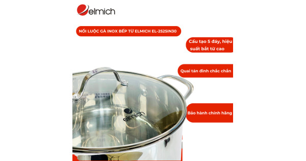 Nồi luộc gà 5 đáy Inox 304 Elmich EL-2525IN30 size 30cm cao 24cm dung tích 16L - 945,000 | Sanhangre
