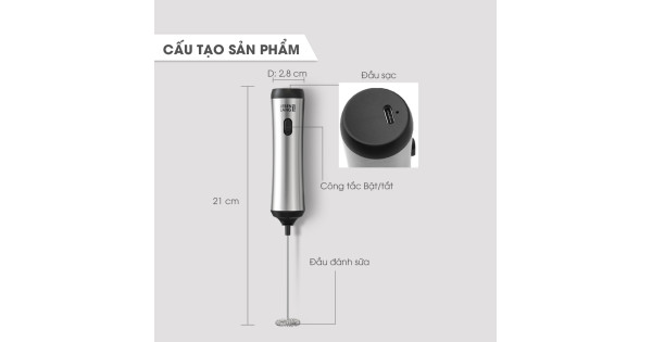 Máy đánh bọt cafe cầm tay Lebenlang LBL4583, pin sạc tiện lợi 10W, bảo ...
